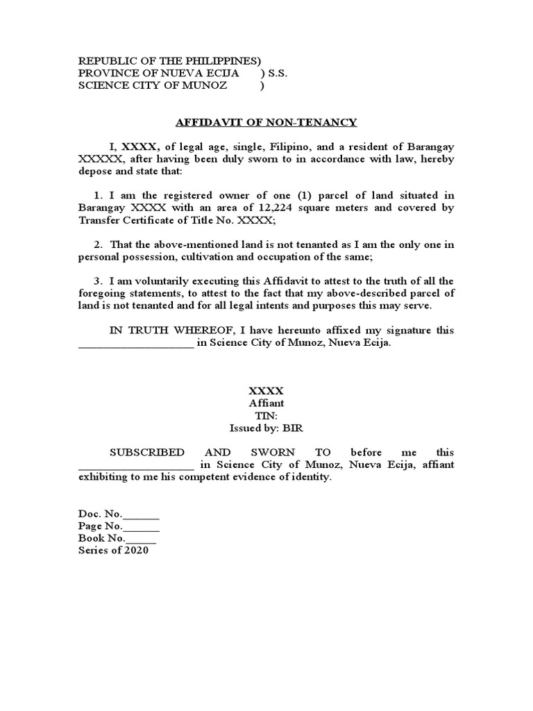 Affidavit of Non Tenancy | PDF | Affidavit | Comparative Law