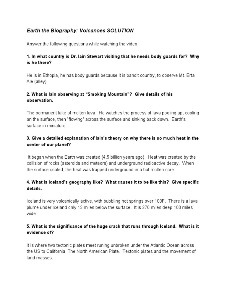 Earth The Biography-Volcanoes SOLUTION - Docx-2 PDF | PDF | Volcano ...