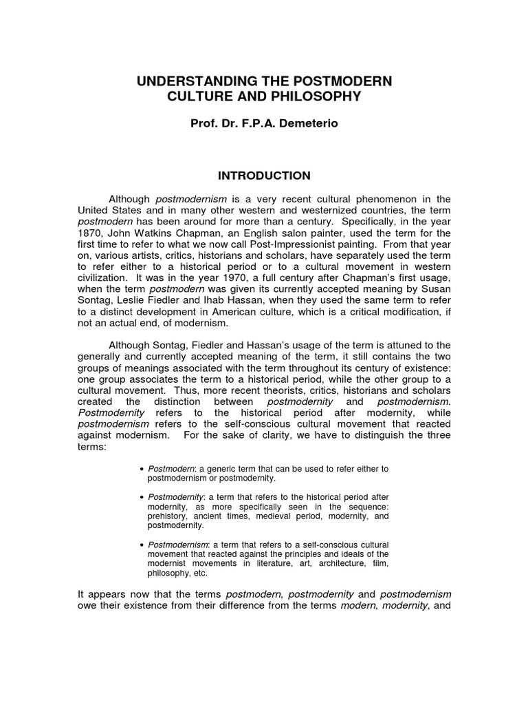 Understanding The Postmodern Culture and PDF | PDF | Postmodernism ...
