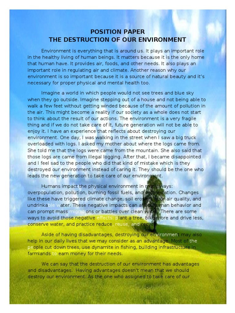 Position Paper | PDF | Human Impact On The Environment | Natural ...