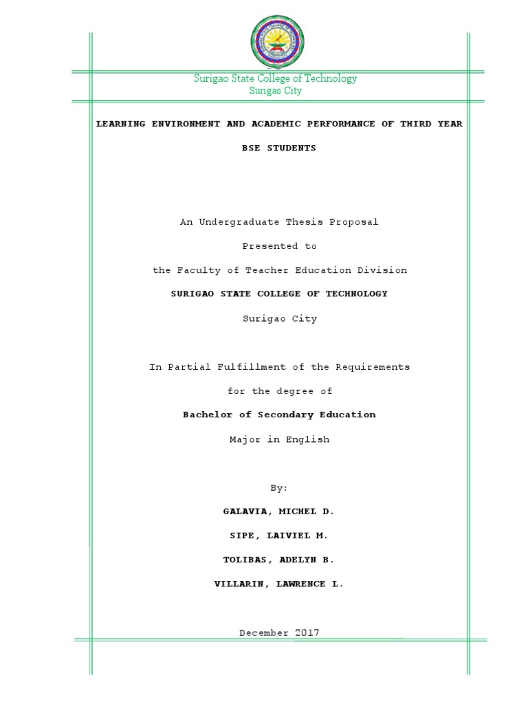 Learning Environment and Academic Performance of Third Year Bse ...