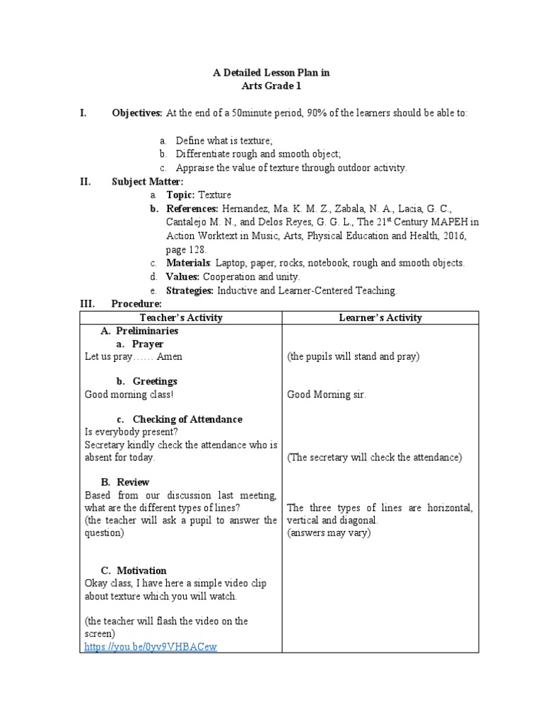LP Arts Texture | PDF | Rubric (Academic) | Teachers