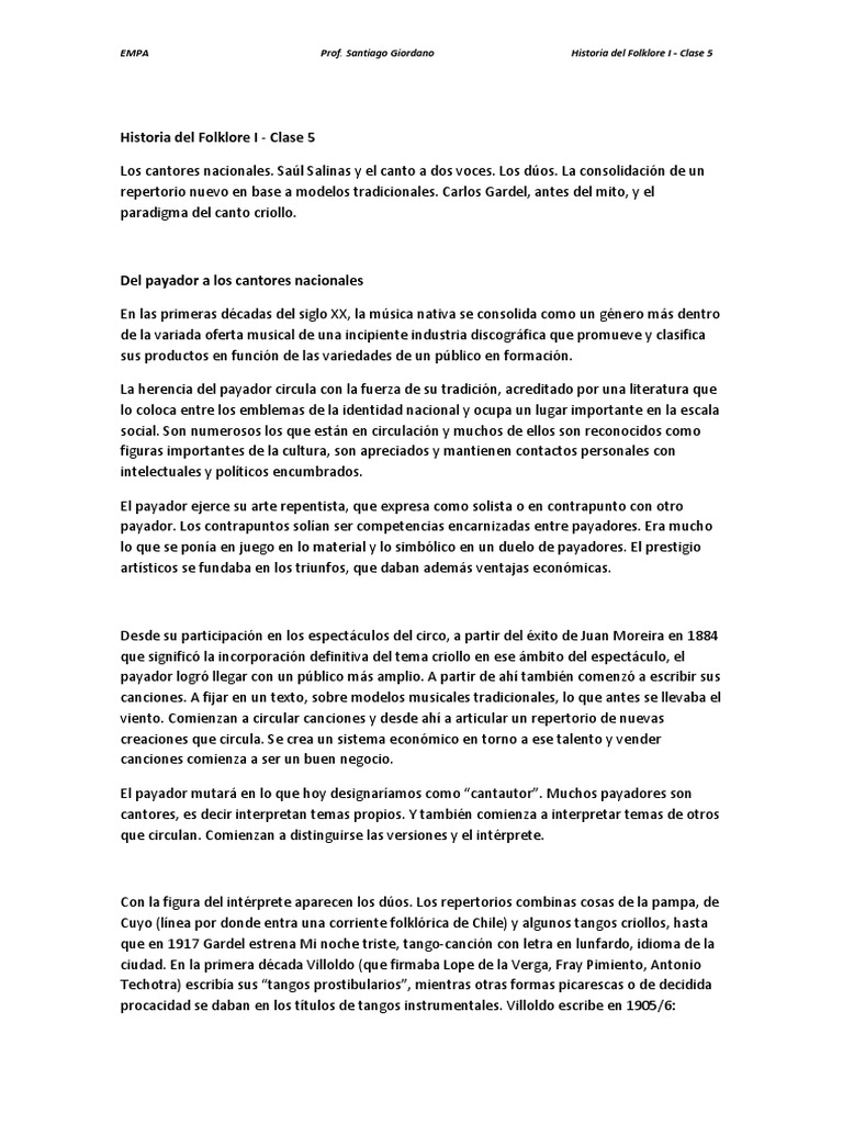 Folklore 1 - Clase 5 | PDF | Entretenimiento (general)