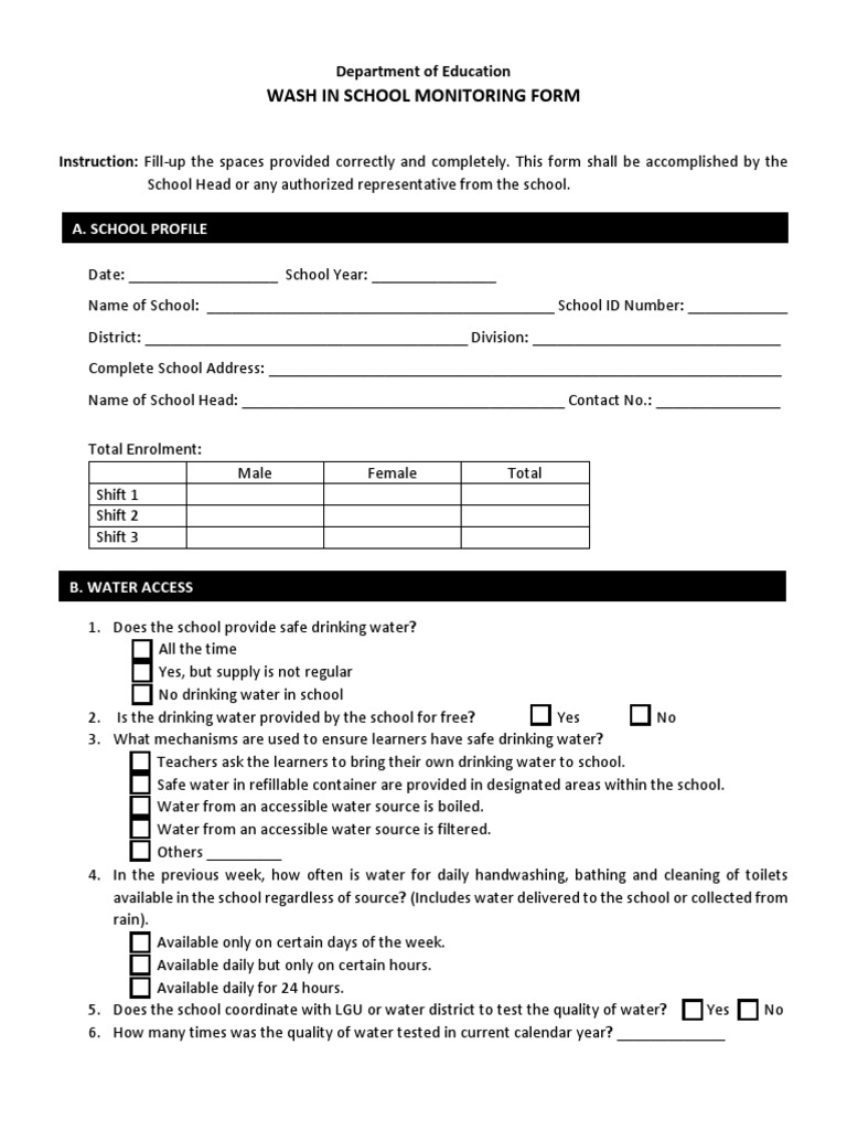 WinS MONITORING FORM | PDF | Wash | Drinking Water