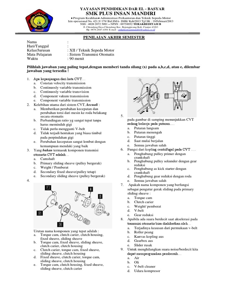 Soal Pas TSM Kelas Xii Sistem Transmisi Otomatis (Ganjil) | PDF
