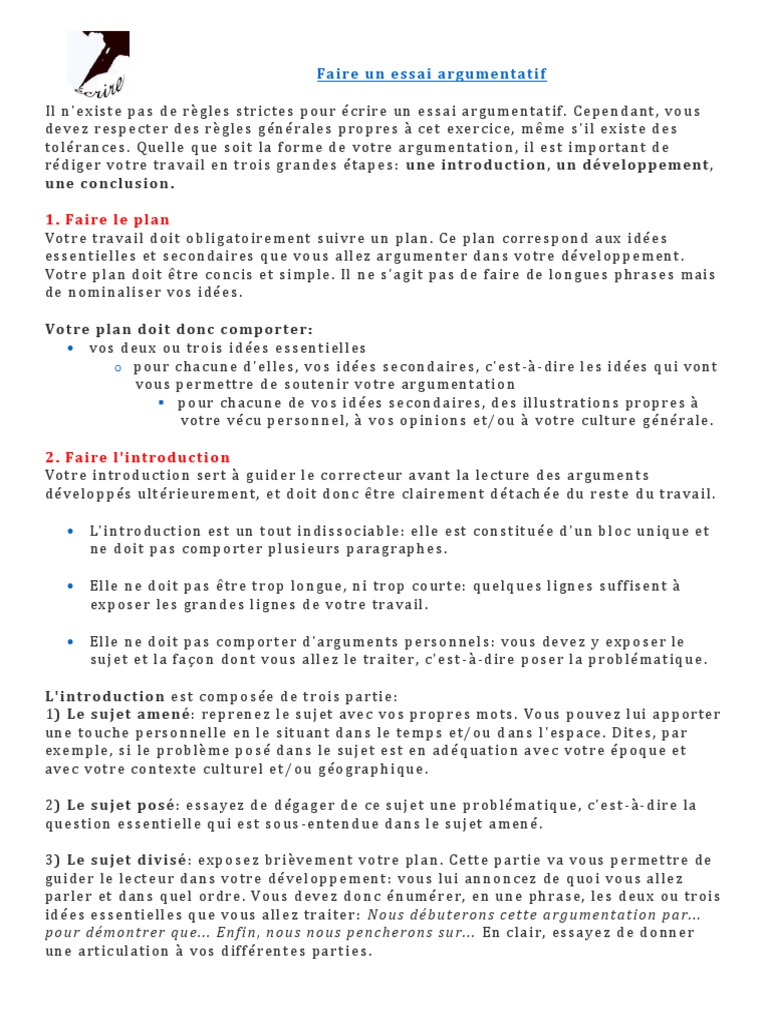 Guide de rédaction d'un essai argumentatif | PDF | Probabilité ...
