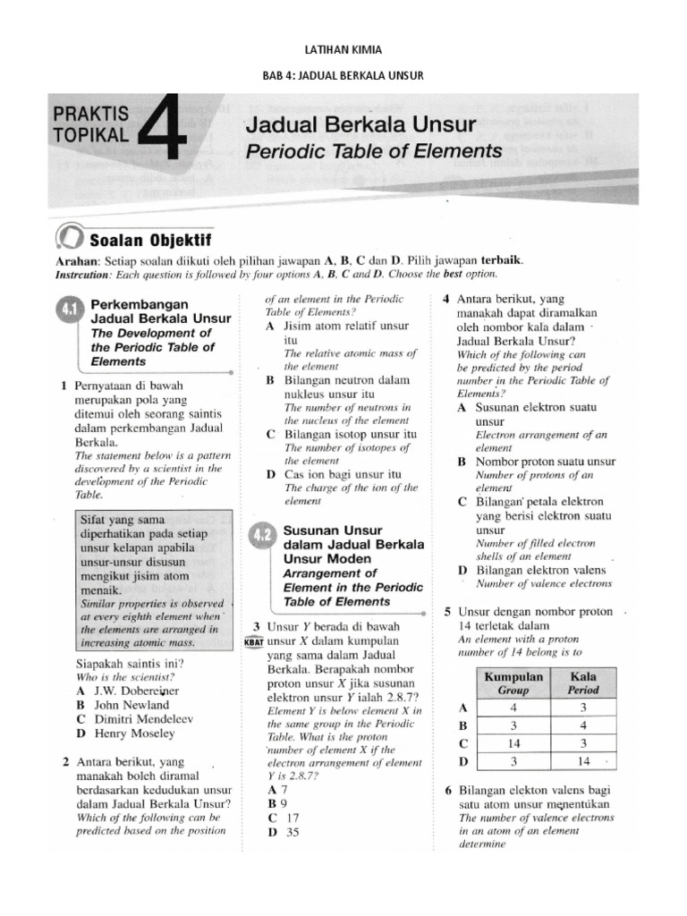 Latihan Kimia Bab 4 Jadual Berkala Unsur Pdf
