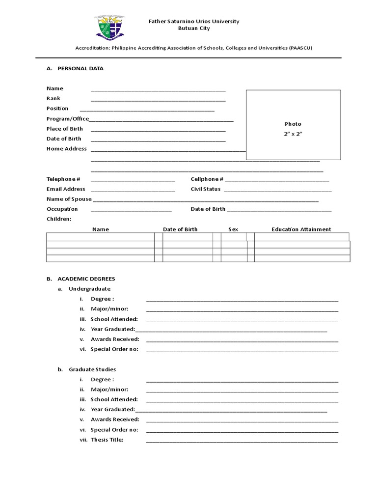 Personal Data Sheet Revised - 2019 - 013019 | PDF | Academic Degree ...