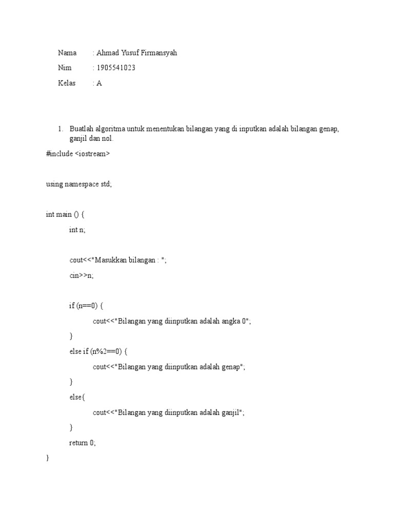 Algoritma Pemrograman Dasar C++ | PDF