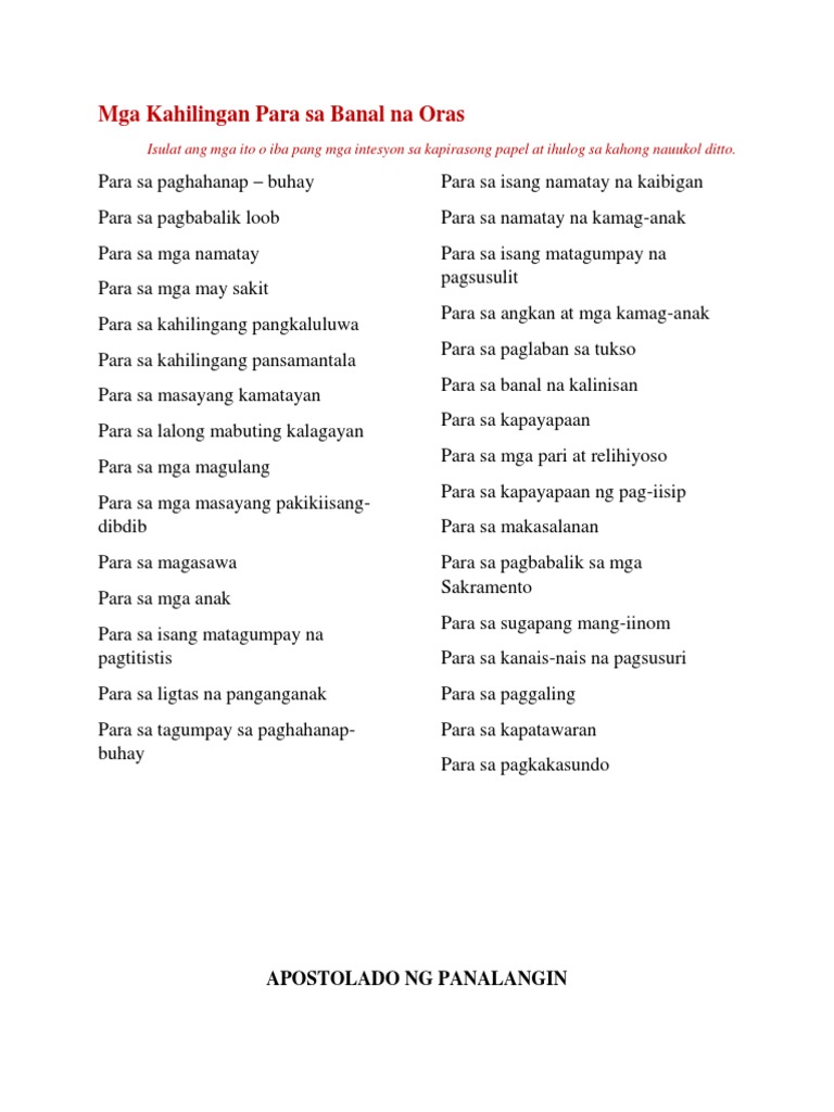 Banal-na-Oras (Filipino Version) | PDF