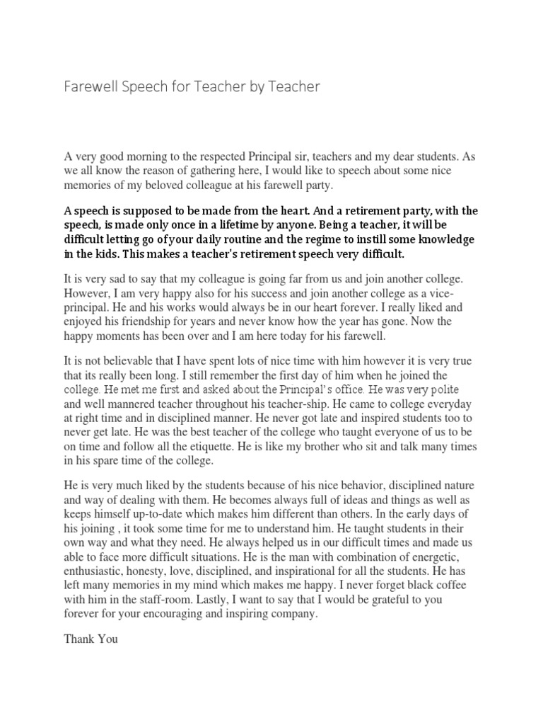 Speech For Teachers Retiree | PDF | Teachers