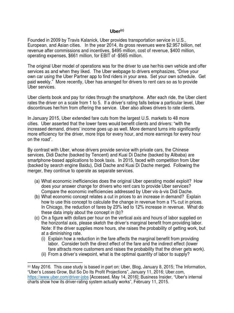 2016-Uber Case Study | PDF | Labour Economics | Business