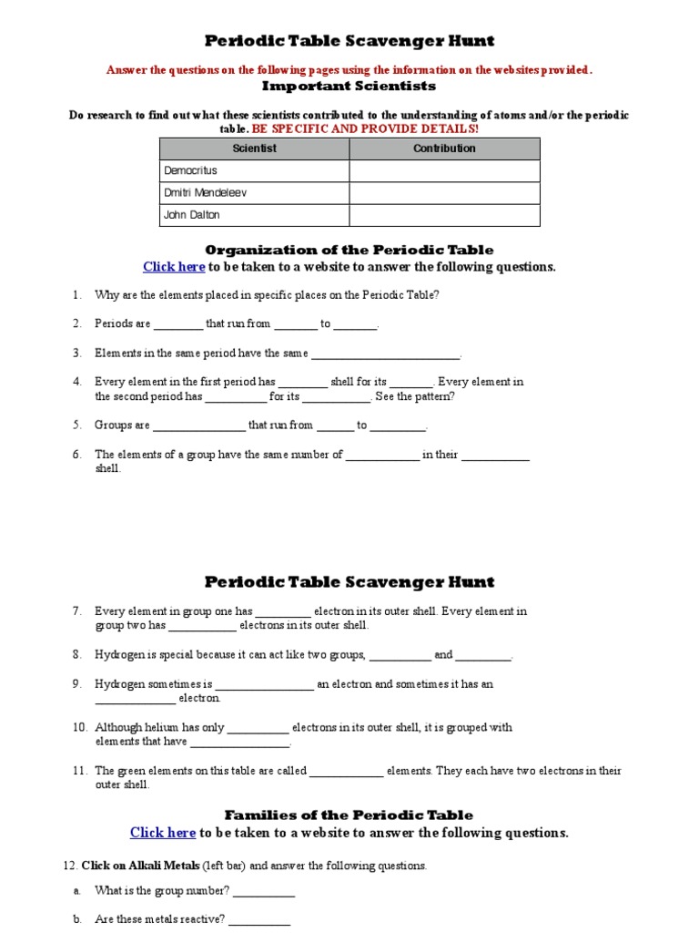 Periodic Table Online Scavenger Hunt PDF | PDF | Periodic Table | Metals