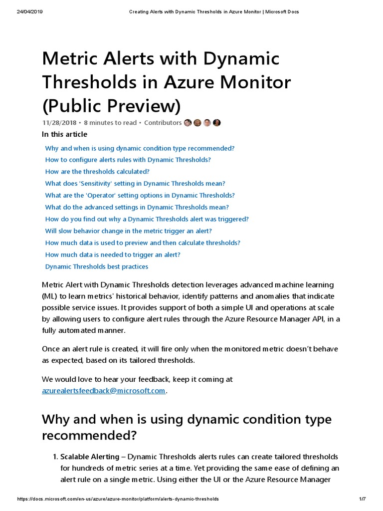 Creating Alerts With Dynamic Thresholds in Azure Monitor - Microsoft Docs | PDF | Microsoft ...