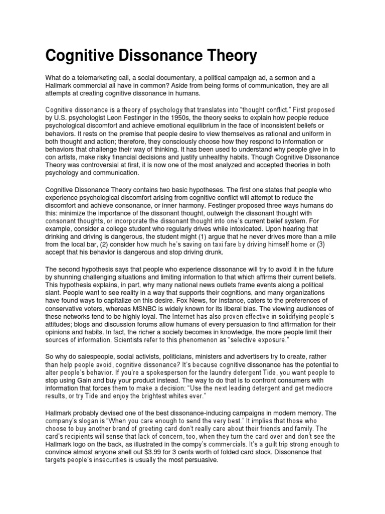 Cognitive Dissonance Theory | PDF | Persuasion | Thought
