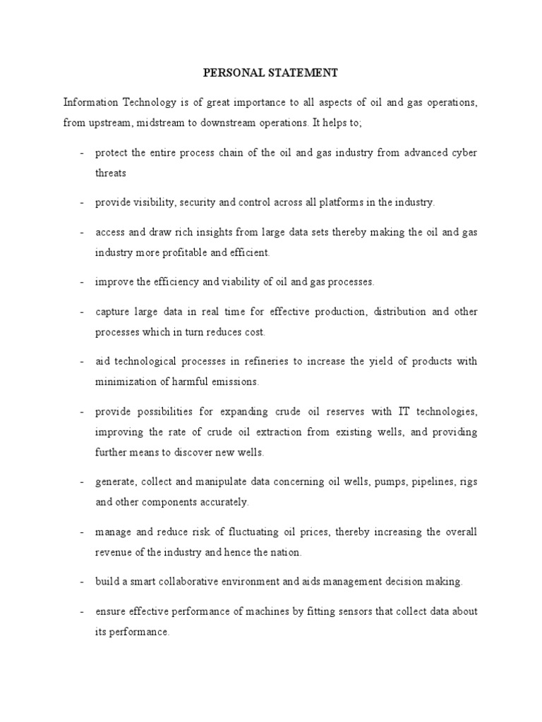 PTDF Personal Statement | PDF | Oil Well | Petroleum Industry