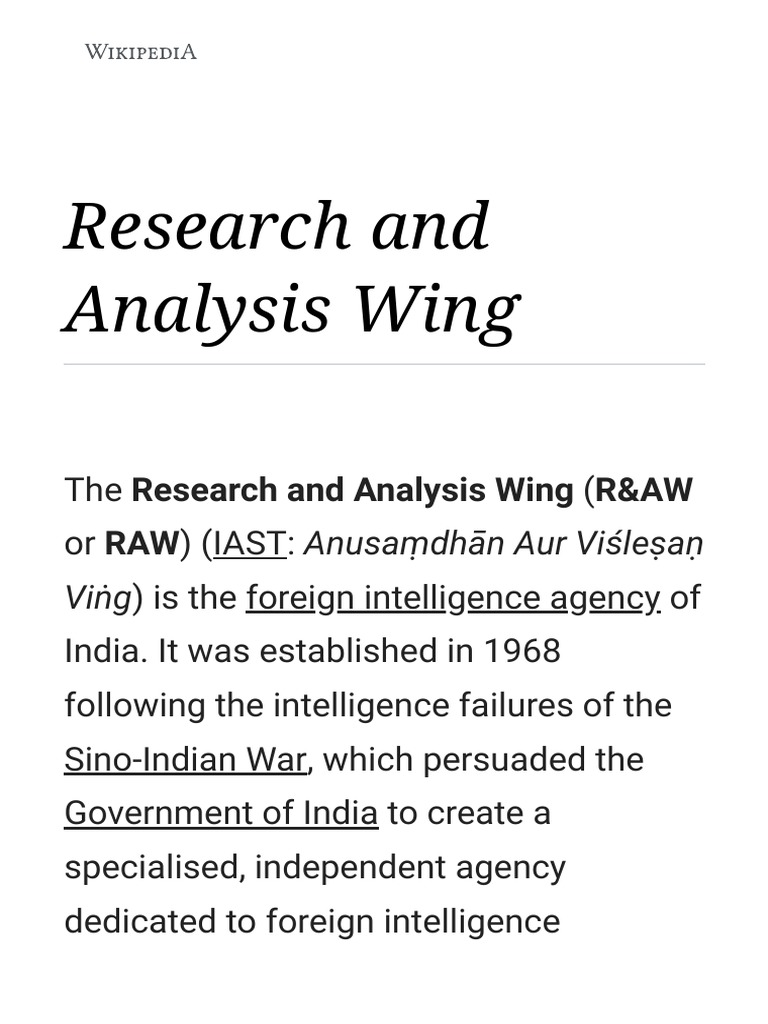 Research and Analysis Wing PDF | PDF | International Security ...
