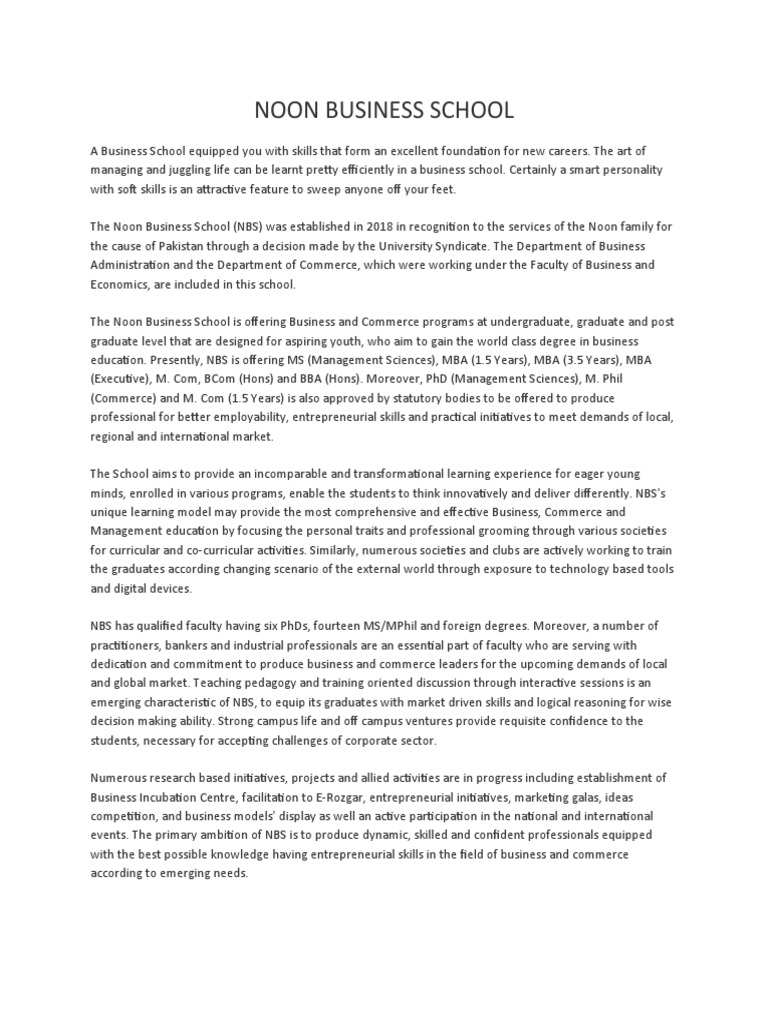 An Overview of the Noon Business School: Its Programs, Faculty ...