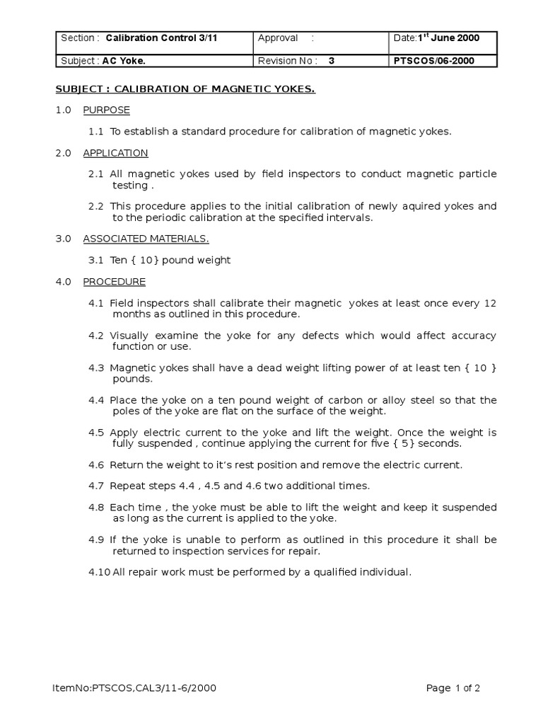 AC Yoke Cal 11 | PDF | Calibration | Weight