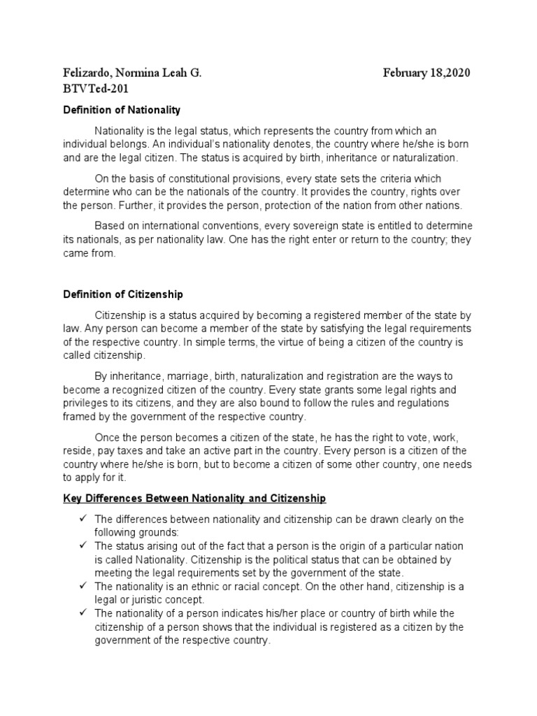 Nationality vs. Citizenship Explained | PDF | Nationality | Citizenship