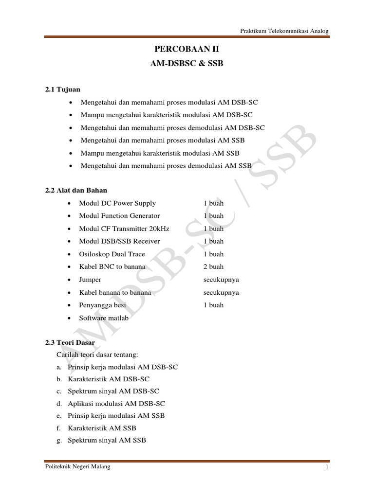 Percobaan Ii - Am-Dsbsc SSB PDF | PDF