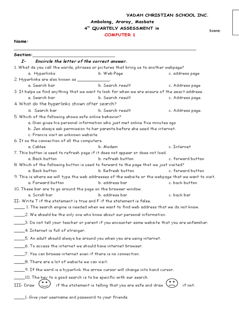 4th Quarterly Assessment | PDF | Web Page | Web Search Engine