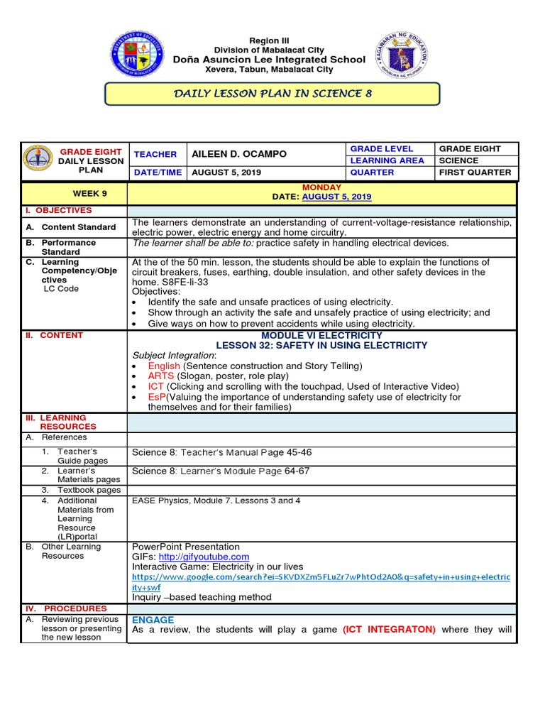 Electricity Safety Lesson Plan | PDF | Educational Technology ...