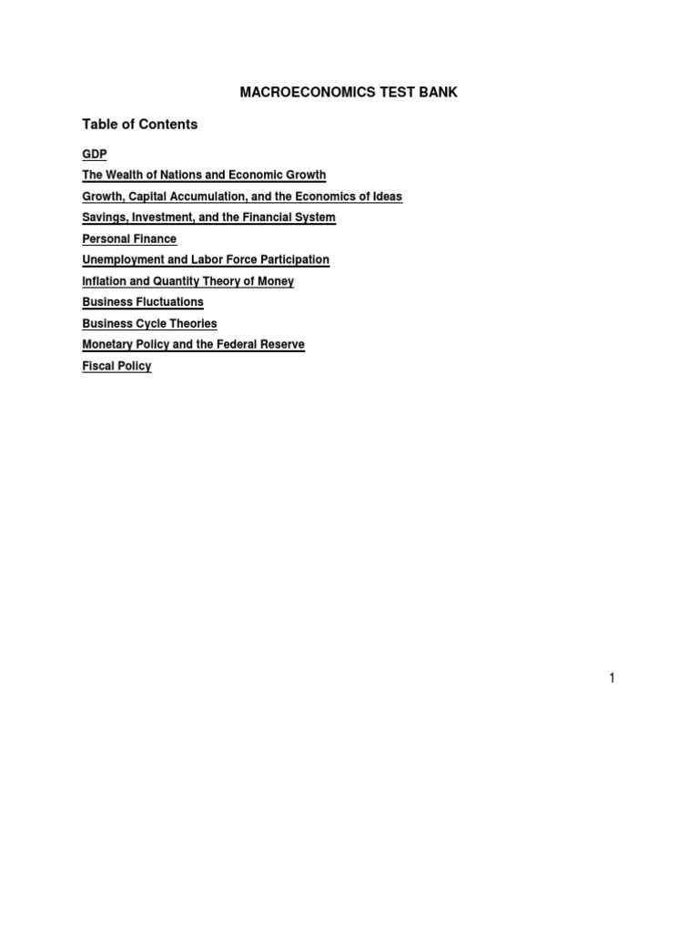 Macroeconomics Test Bank | PDF | Unemployment | Social Science