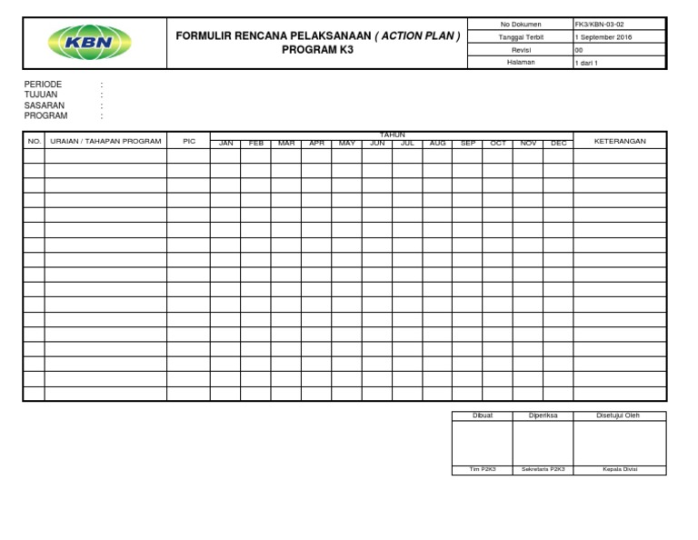 Form Action Plan Dan Program K3 | PDF