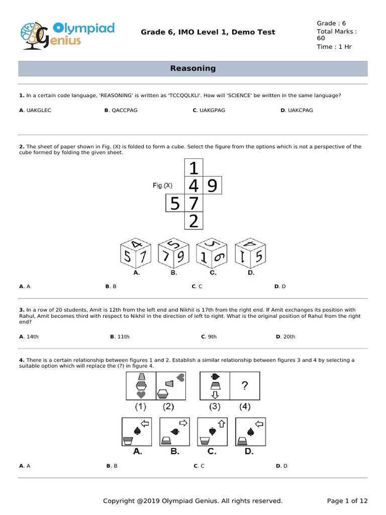 Maths Olympiad Class 6 | PDF | Numbers | Prime Number