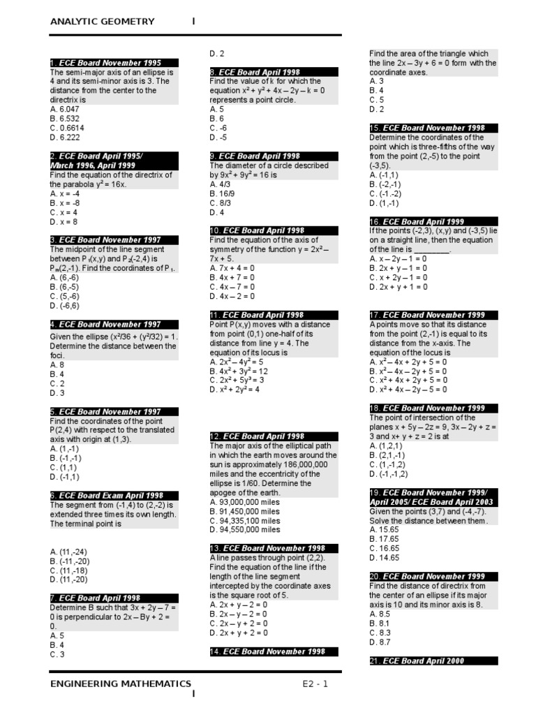 Anal Geom Questions | PDF | Ellipse | Circle