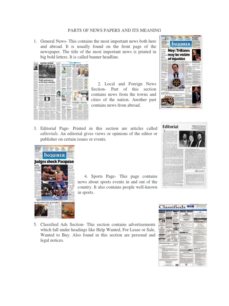 Parts of News Papers and Its Meaning | PDF | Newspapers | News