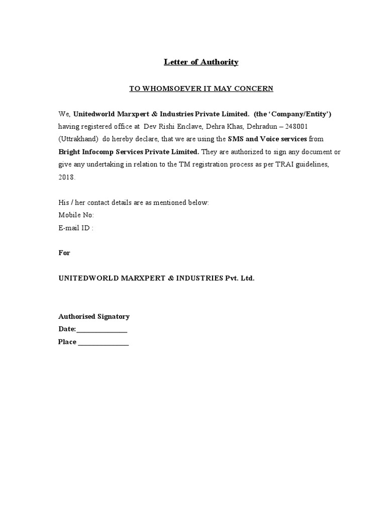 Draft Authority Letter | PDF