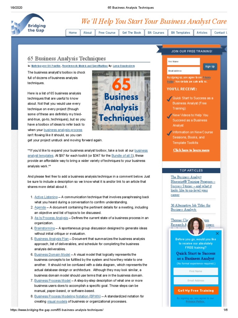 65 Business Analysis Techniques Pdf Use Case Web Conferencing