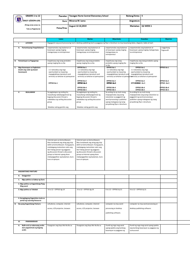 Grade 5 K-12 DLL Q2 Week 1 Epp Ict | PDF Grade 5 K-12 DLL Q2 Week 1 Epp Ict | PDF