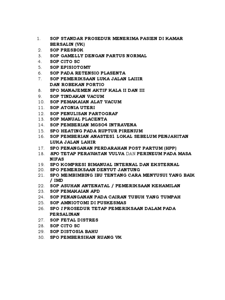 Daftar Sop VK 2020 | PDF