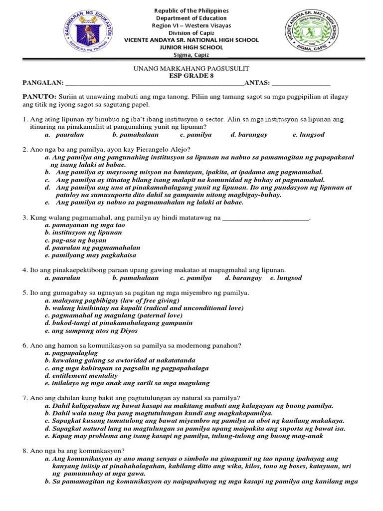 ESP EXAM 1ST gRADING | PDF