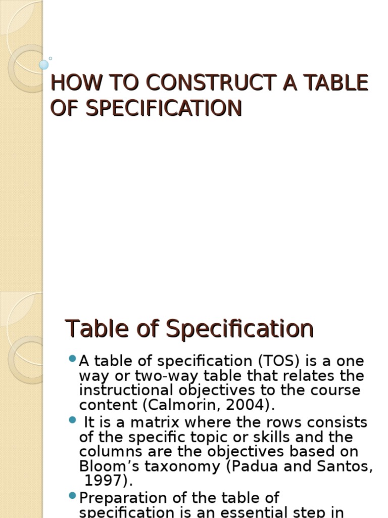 How To Construct A Table of Specification | PDF | Affect (Psychology ...