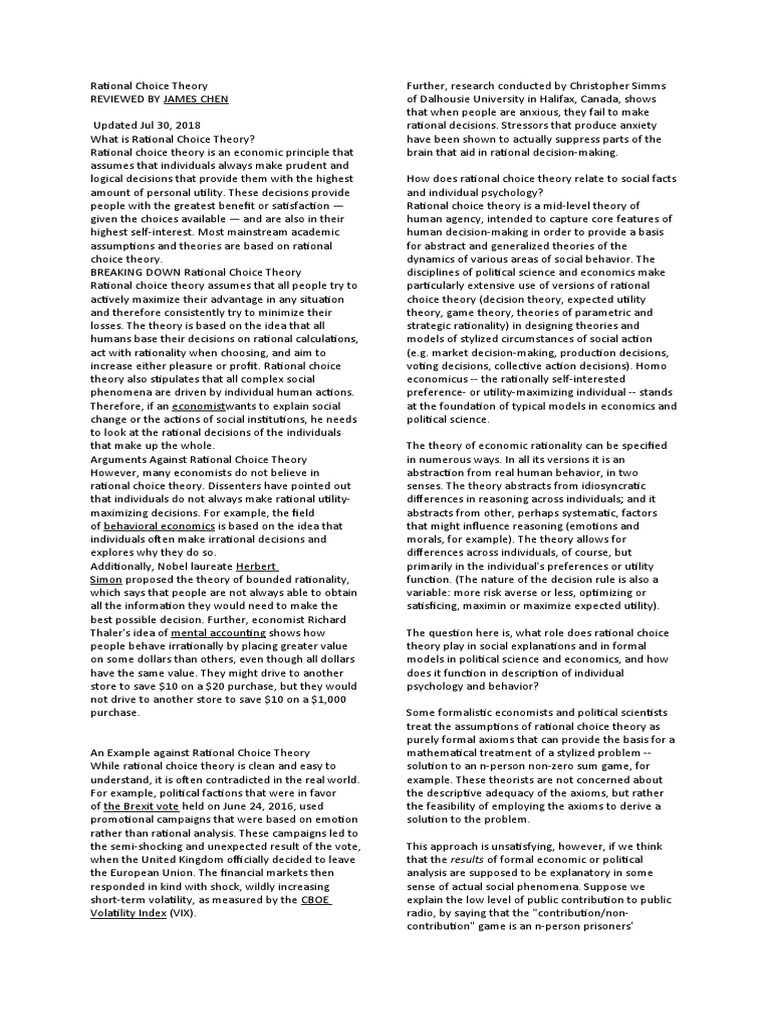 Rational Choice Theory | PDF | Rationality | Utility