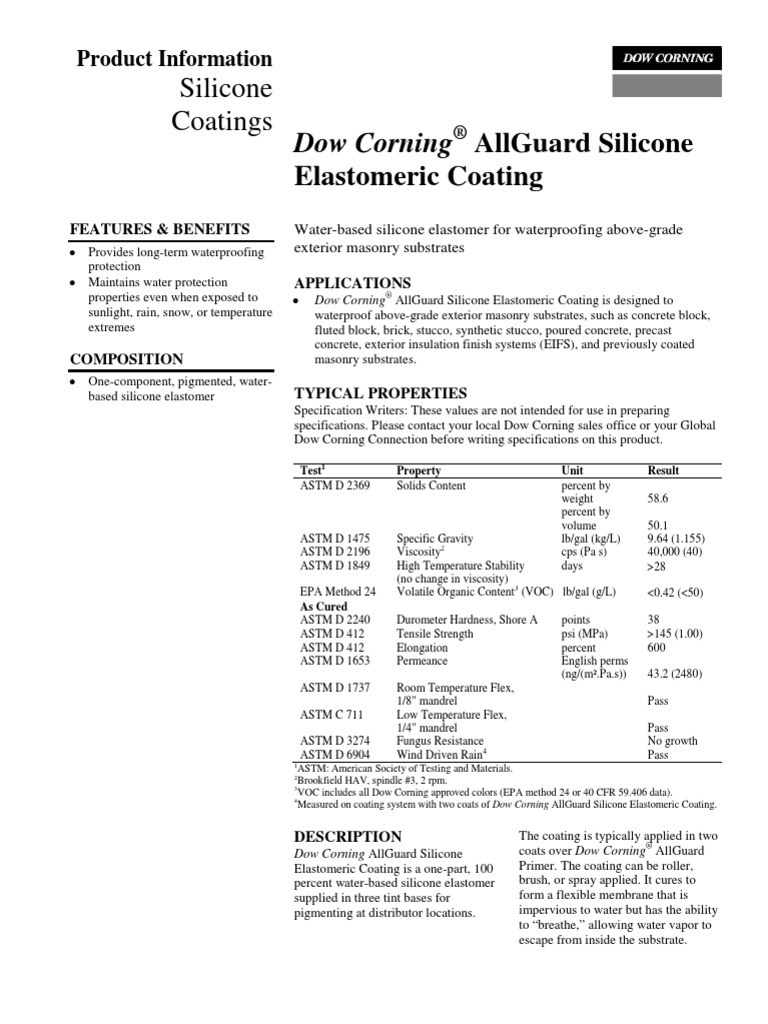 Dow Corning AllGuard Silicone Elastomeric Coating | PDF | Silicone | Concrete