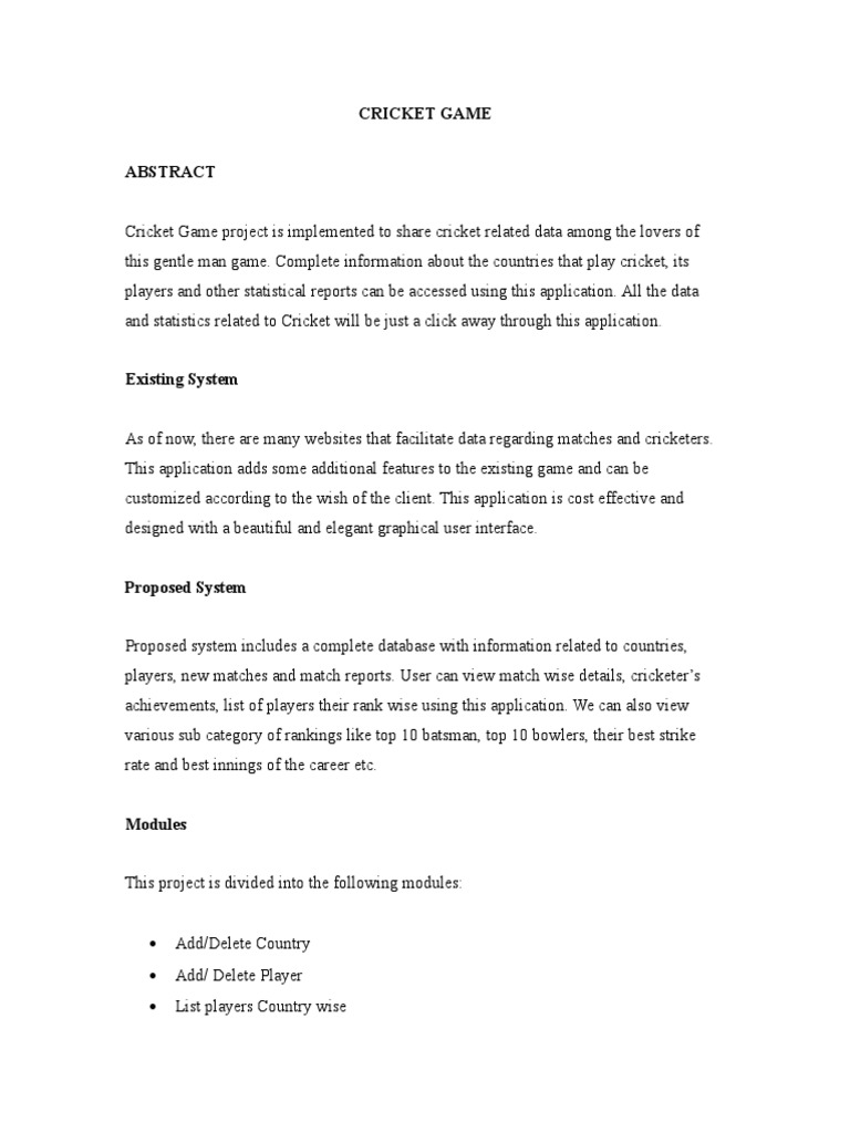 Cricket Game Abstract | PDF | Cricket | Application Software