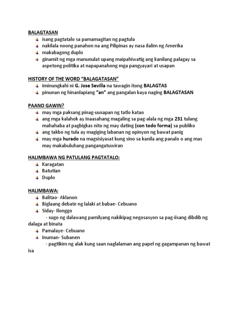 Balagtasan Notes | PDF