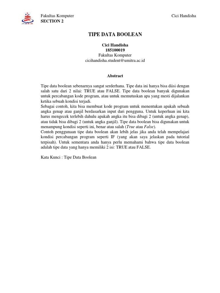 Tipe Data Boolean. | PDF