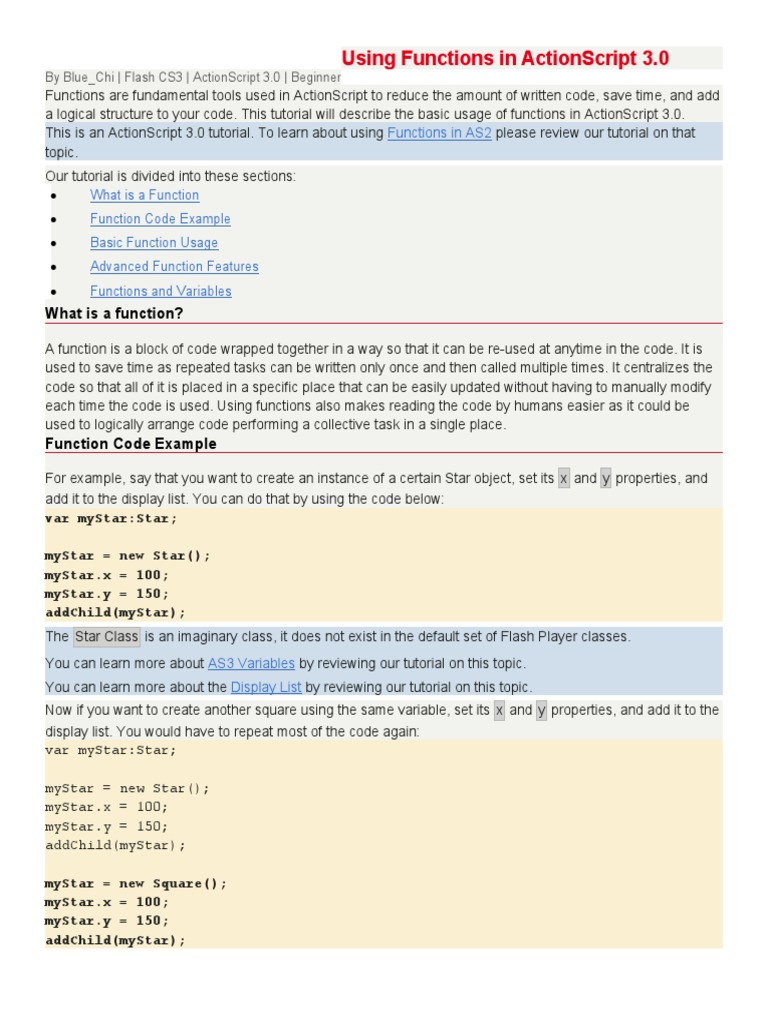Using Functions In Actionscript 3 Pdf Parameter Computer 8277
