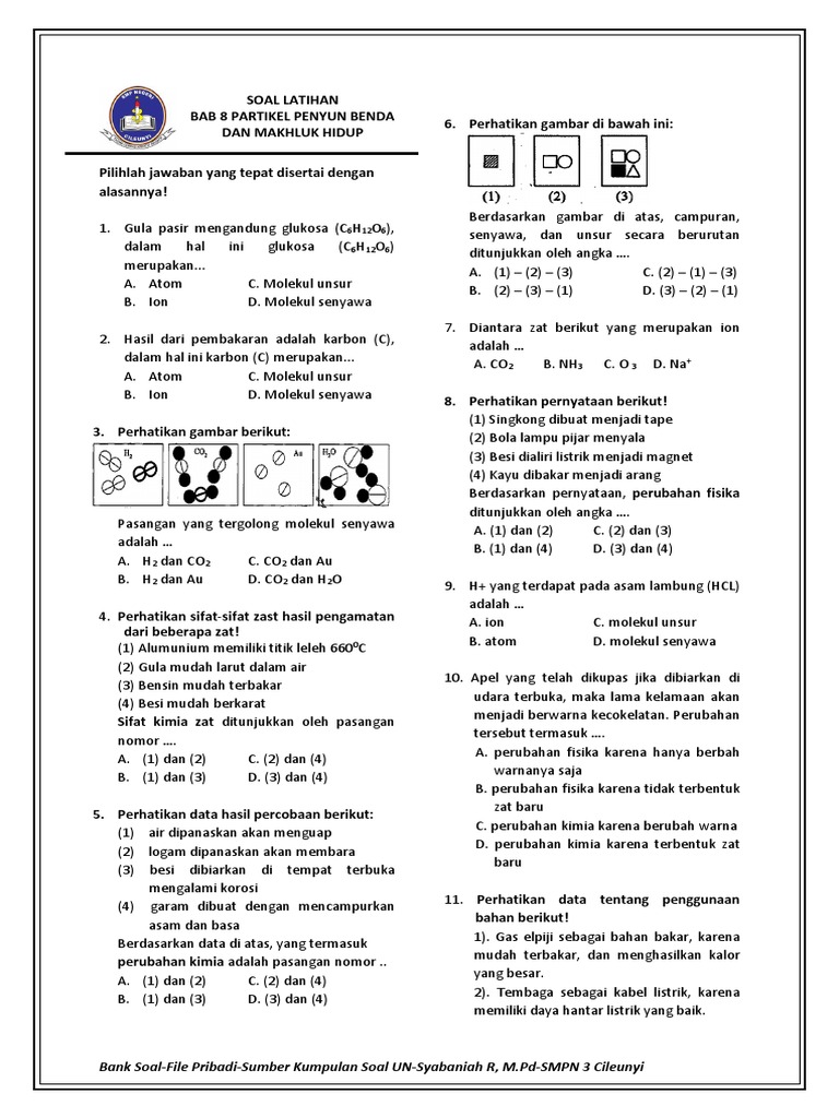 Soal Latihan Bab 8 Partikel (Kimia - 9) | PDF
