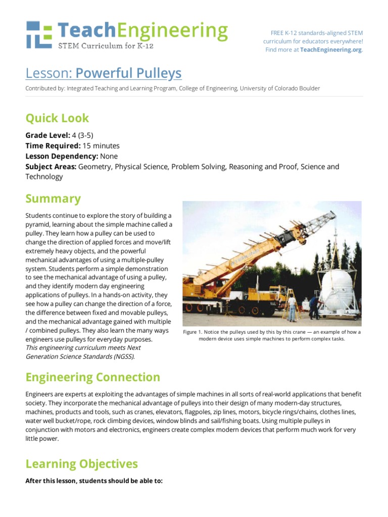 Powerful Pulleys - Lesson - TeachEngineering | PDF | Machines | Force