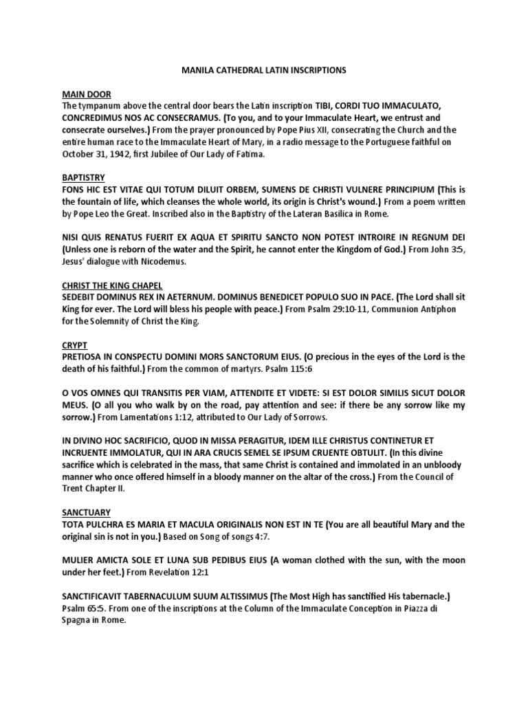 Manila Cathedral Latin Inscriptions Guide | PDF | Religious Behaviour ...