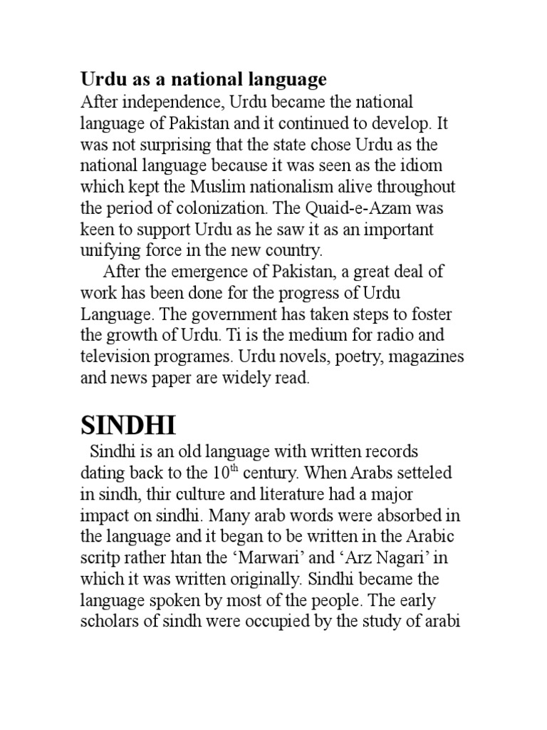 Importance of Urdu as National Language | PDF | Urdu | Sindh
