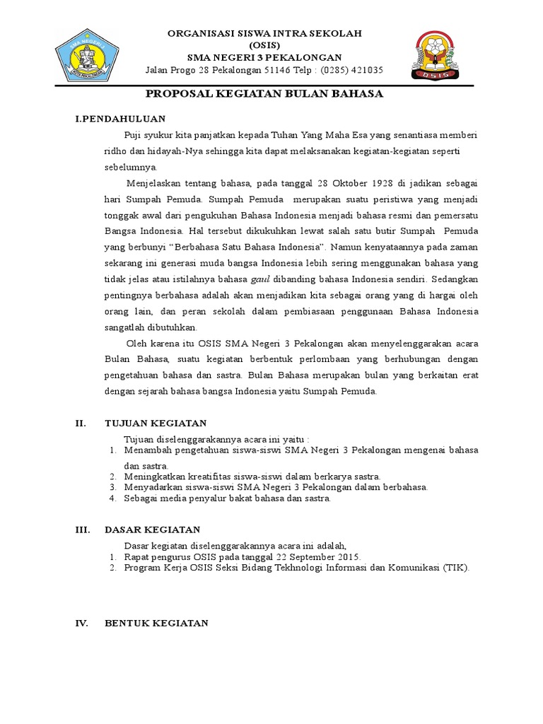 Proposal Bulan Bahasa SMA N 3 Pekalongan | PDF