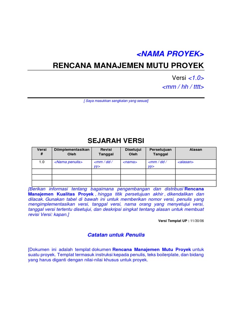 Rencana Manajemen Mutu Proyek | PDF | Teknologi & Rekayasa
